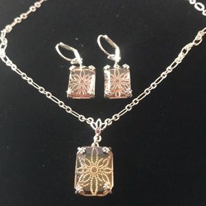 NRT | Jewelry | Amber Lucite Over Silver Flower Necklace Earrings ...